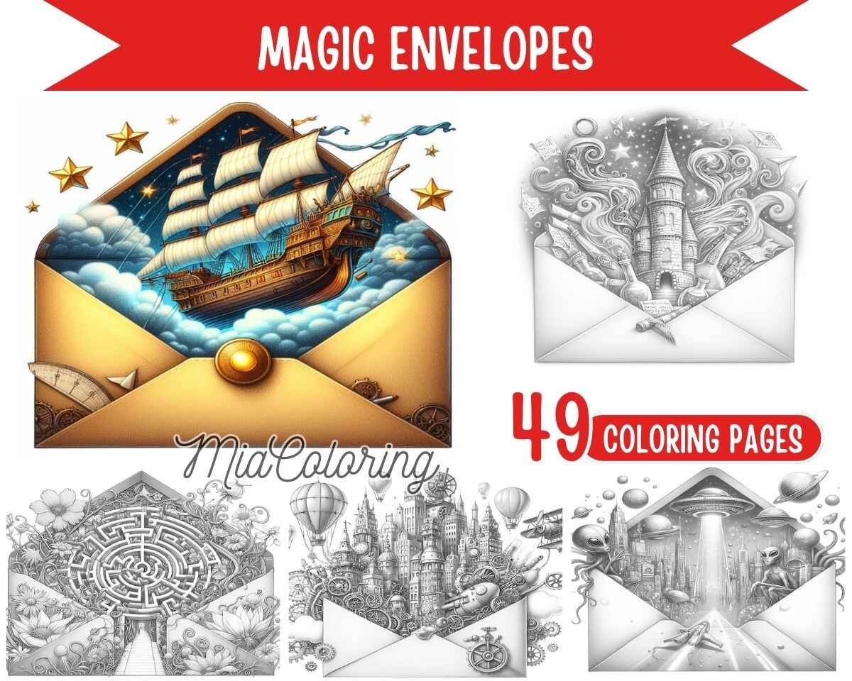 Magic Envelopes Printable Coloring Pages for Adults - miacoloring.com